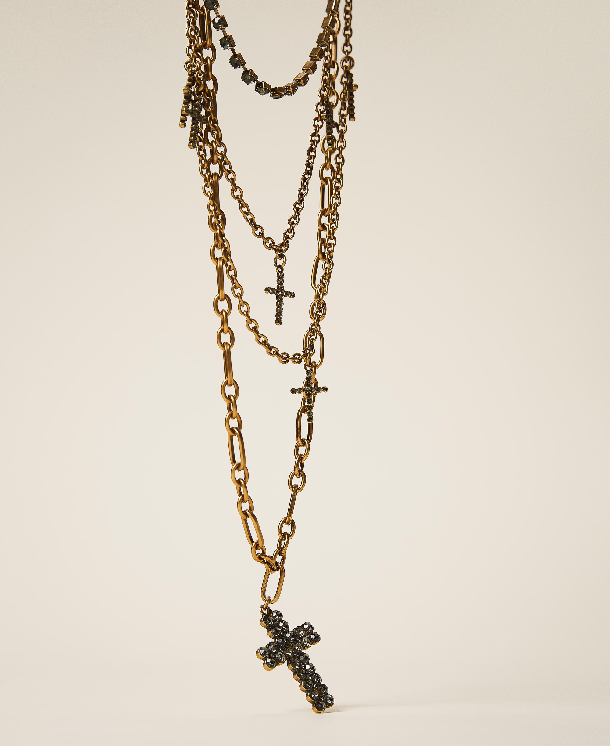 Multi-chain necklace with rhinestone crosses Woman, White | TWINSET Milano