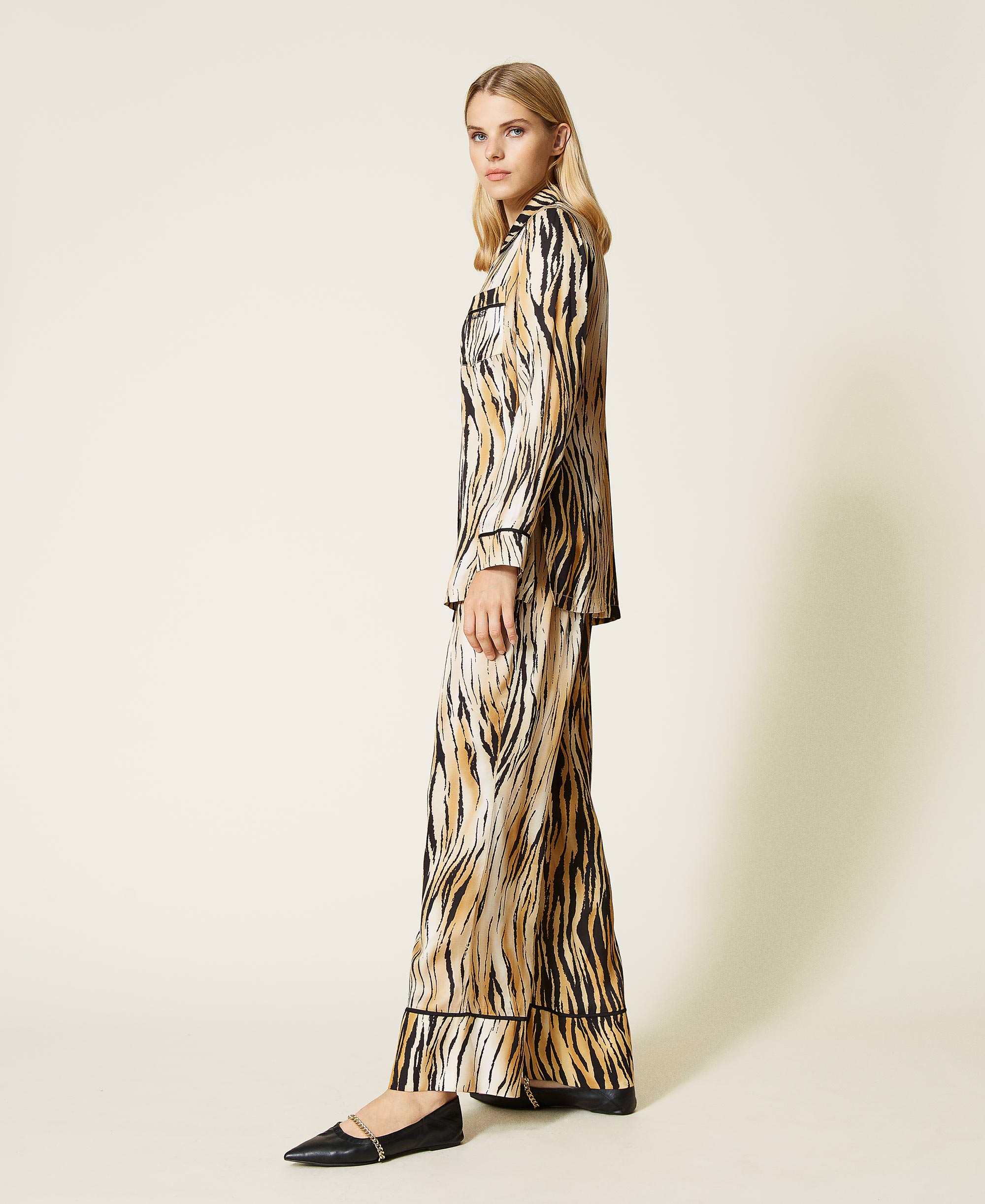 Animal print satin trousers Woman, Patterned | TWINSET Milano