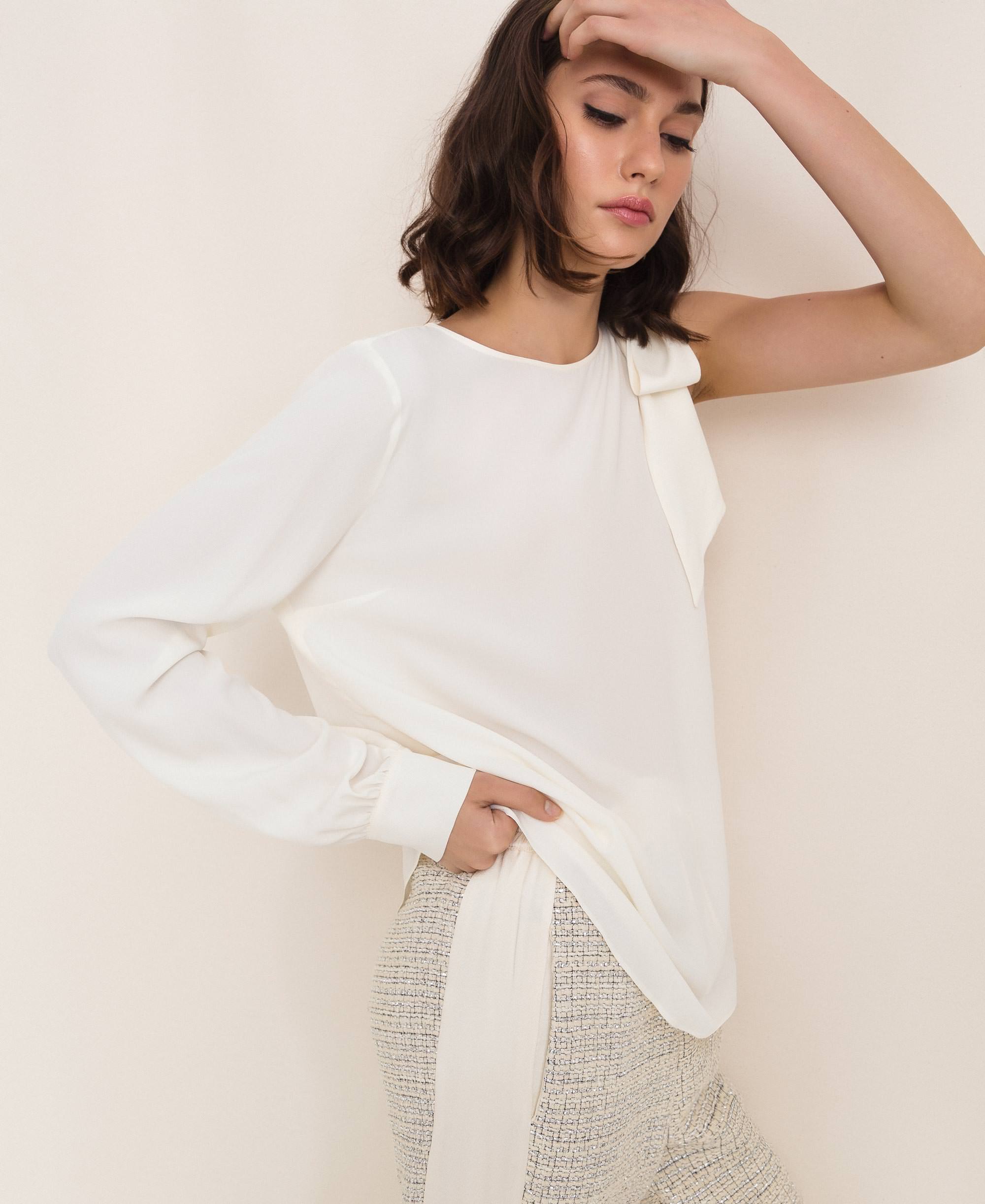 Einärmlige Bluse aus Seidenmischung Frau, Weiß | TWINSET Milano