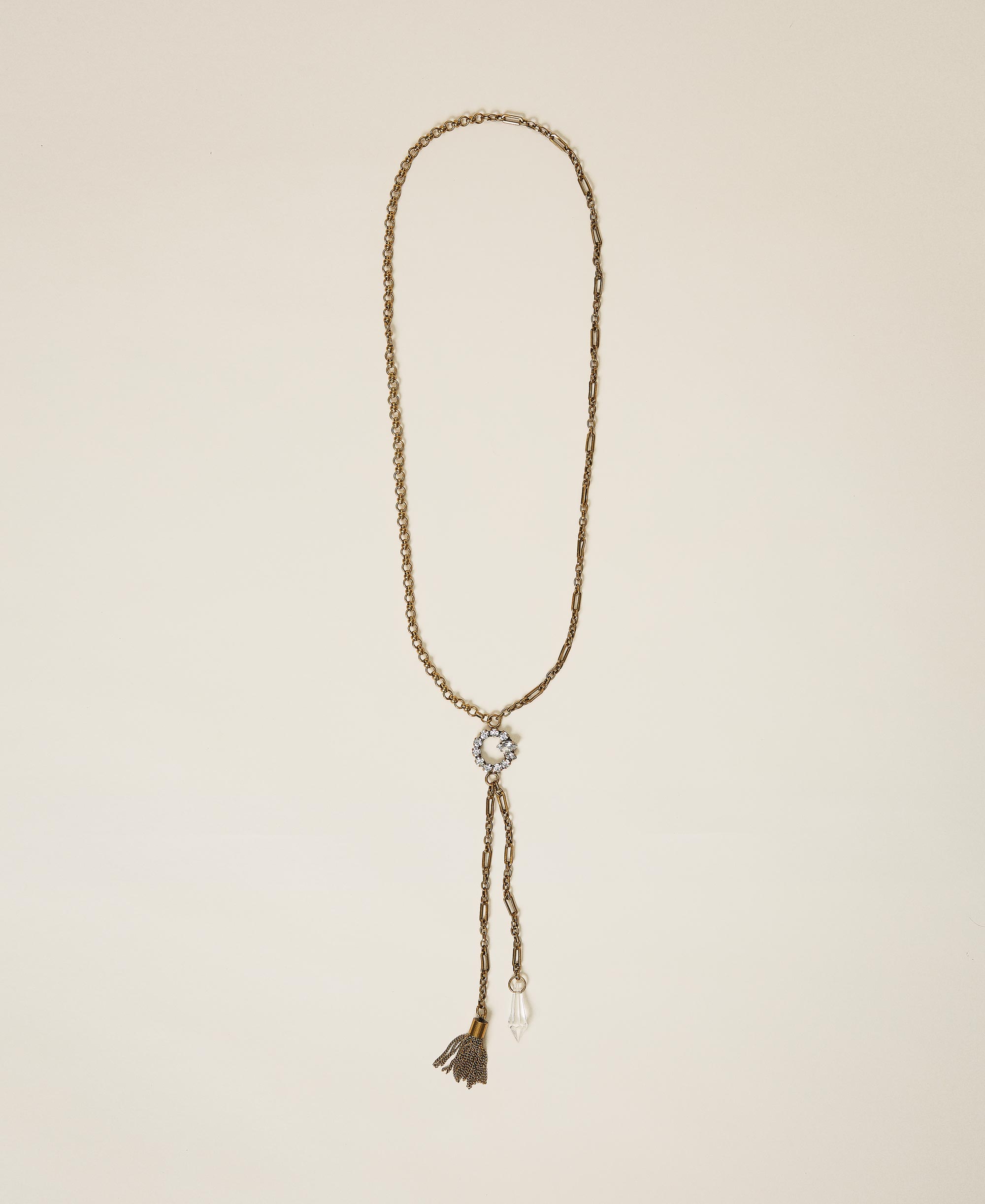 Collar de cadena con strass y colgantes Mujer, Plata | TWINSET Milano