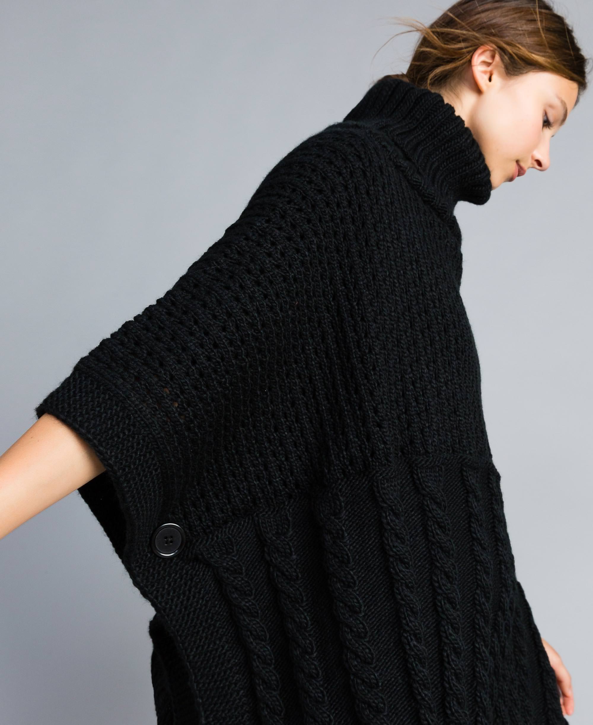 Mesh knitted poncho Woman, Black | TWINSET Milano