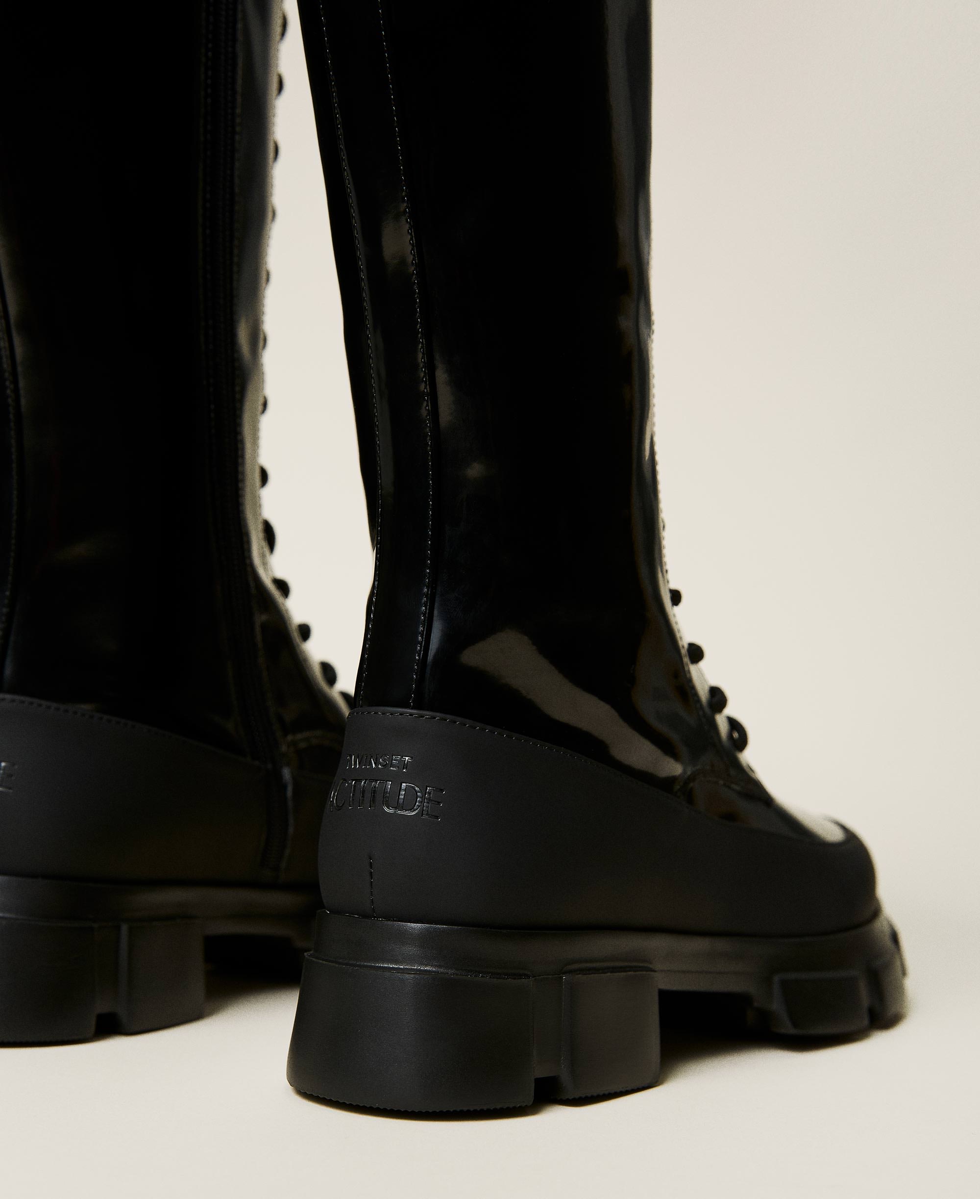 Anfibi alti in vernice Donna, Nero | TWINSET Milano