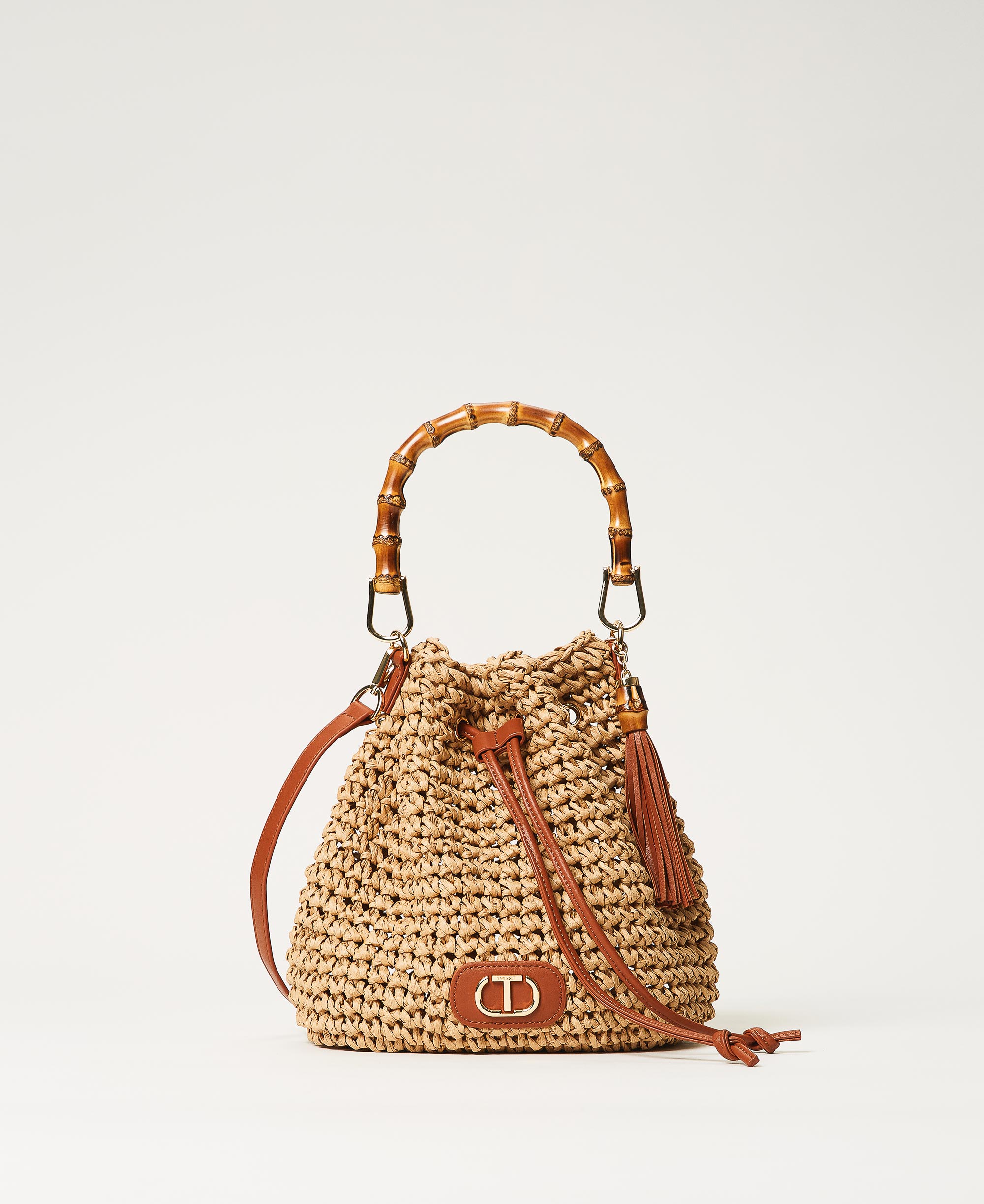 Sac seau en raphia tressé Femme, Jaune | TWINSET Milano