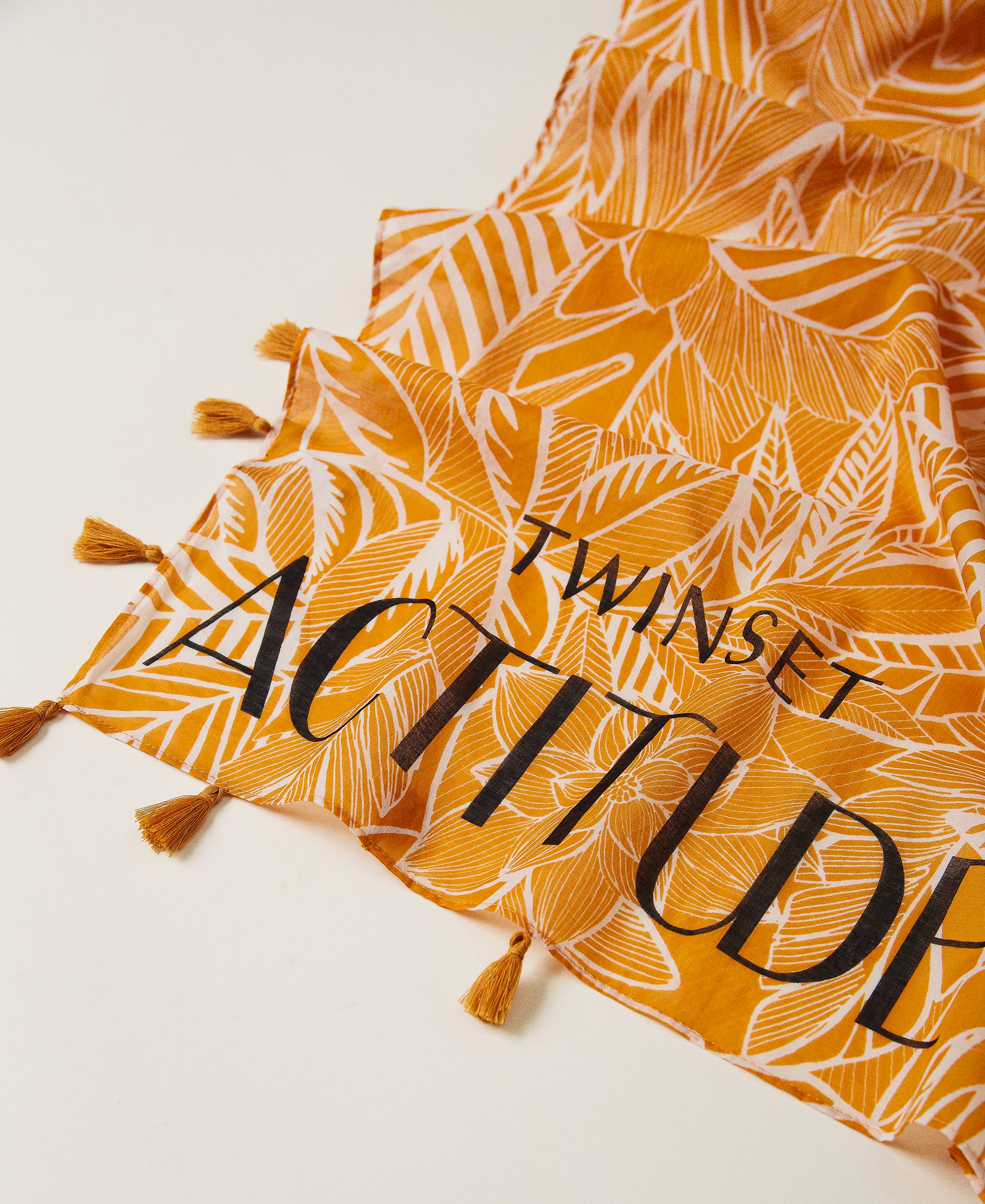 Printed kefiah with tassels Woman, Orange | TWINSET Milano