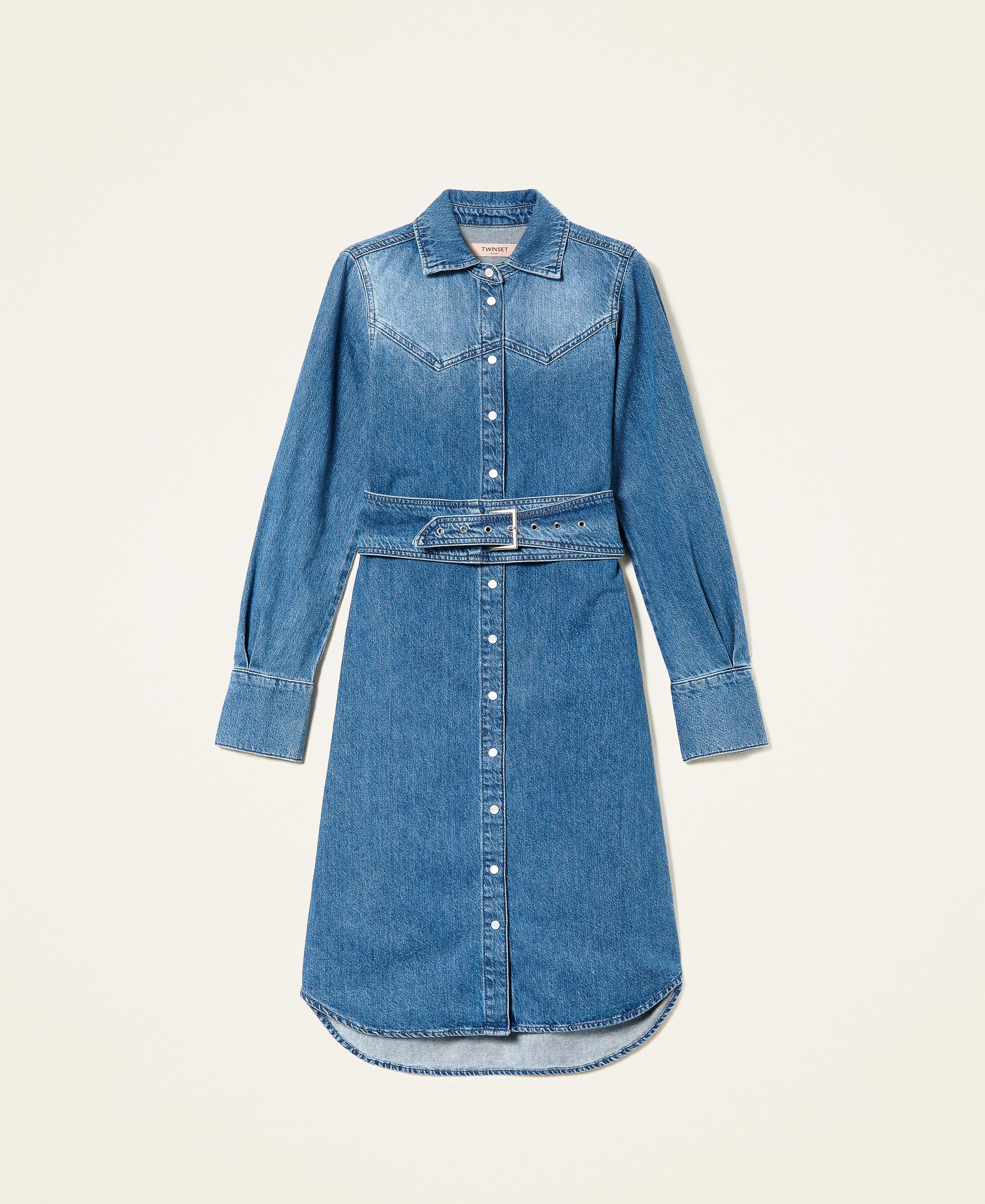 Robe chemisier mi-longue en jean Femme, Bleu | TWINSET Milano