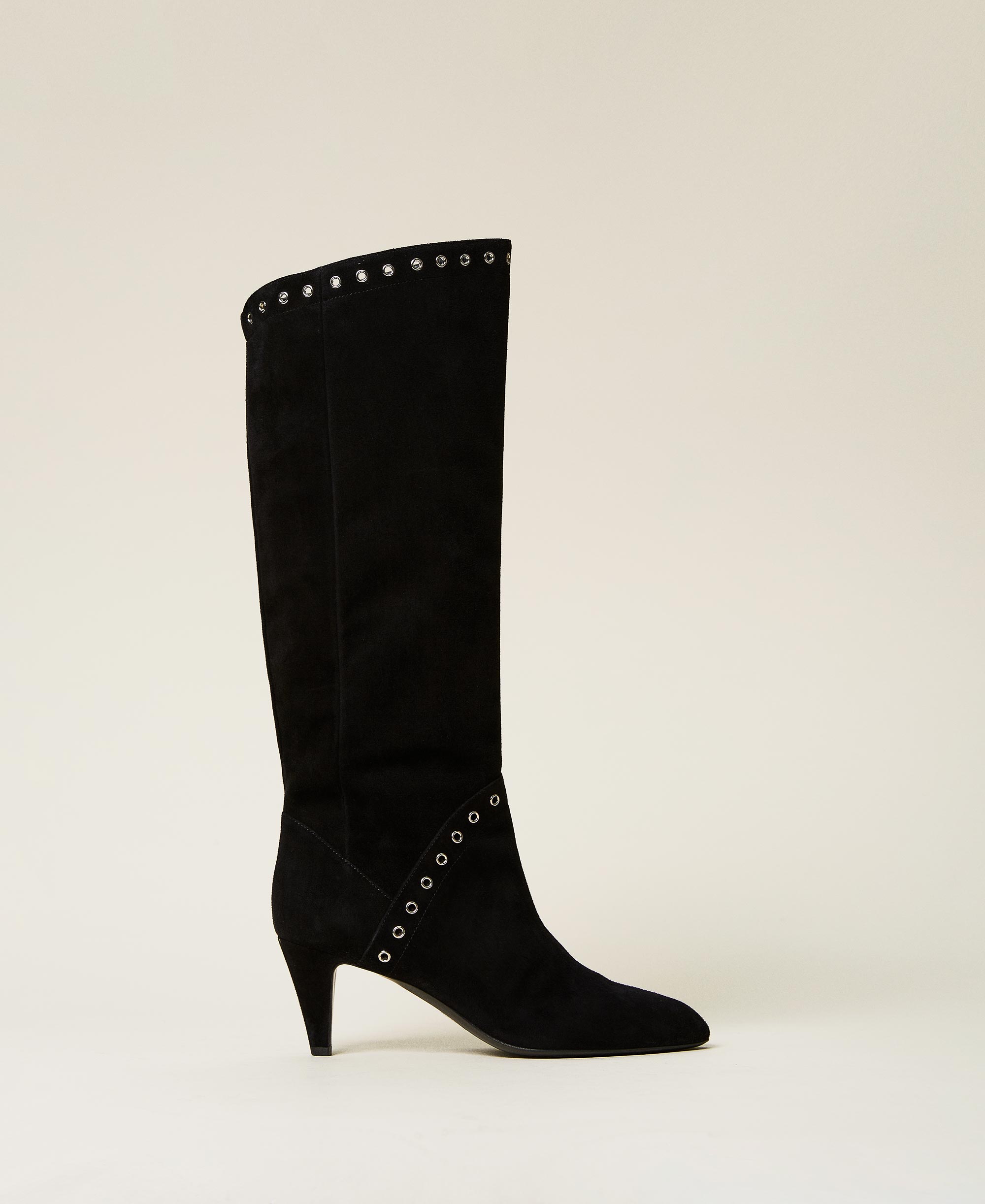 Suede boots with eyelets Woman, Black | TWINSET Milano