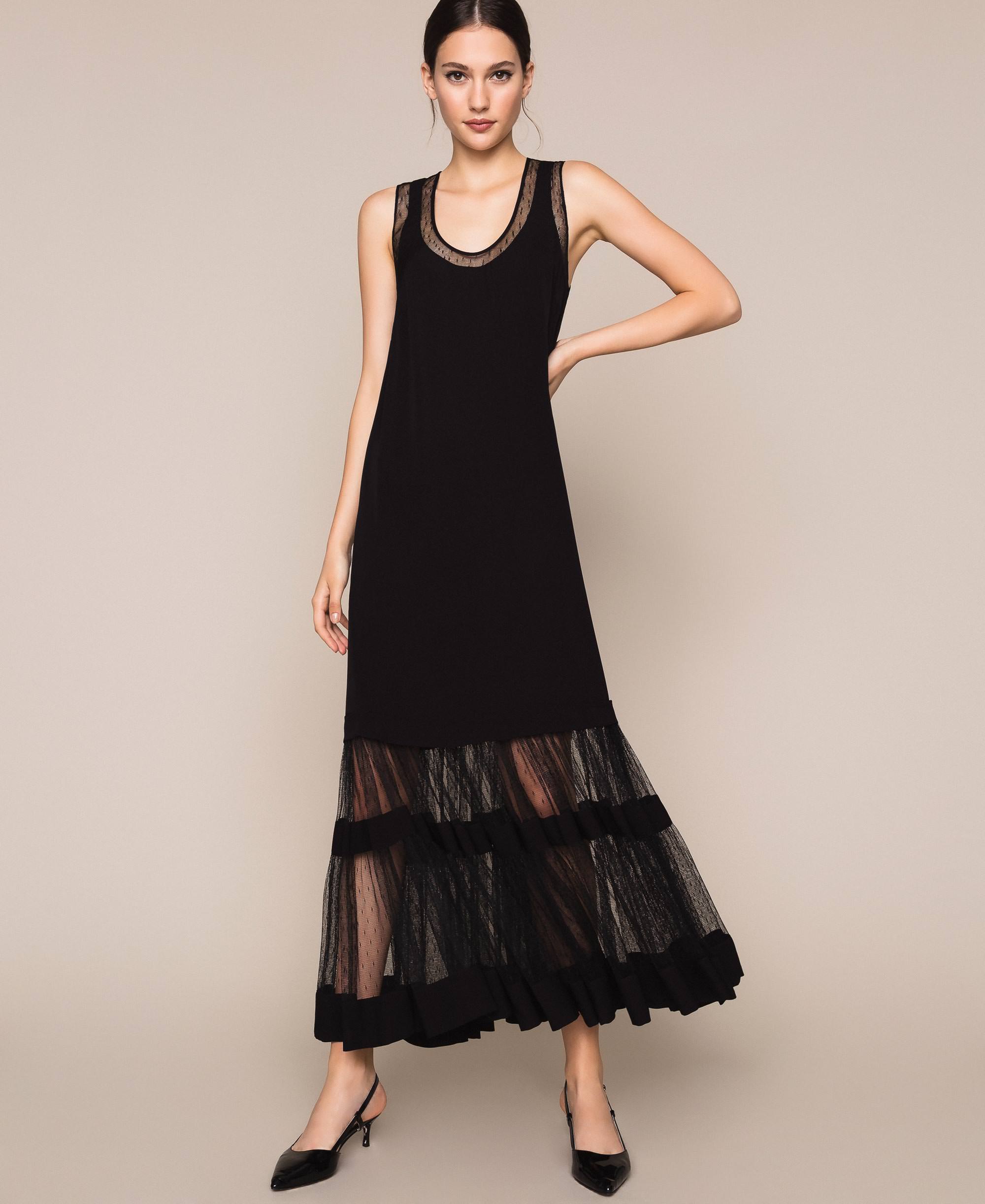 Vestido largo de tul plumetis Mujer, Negro | TWINSET Milano