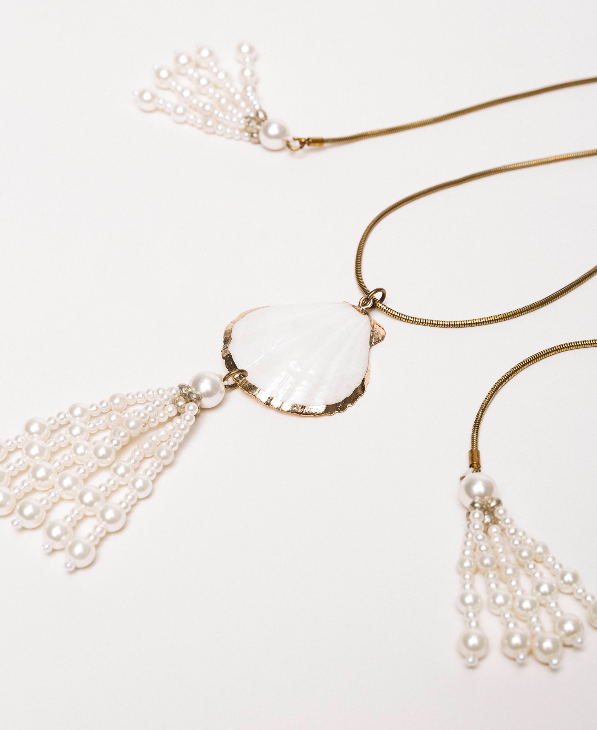 Adjustable necklace with shell and pearls Woman, White | TWINSET Milano