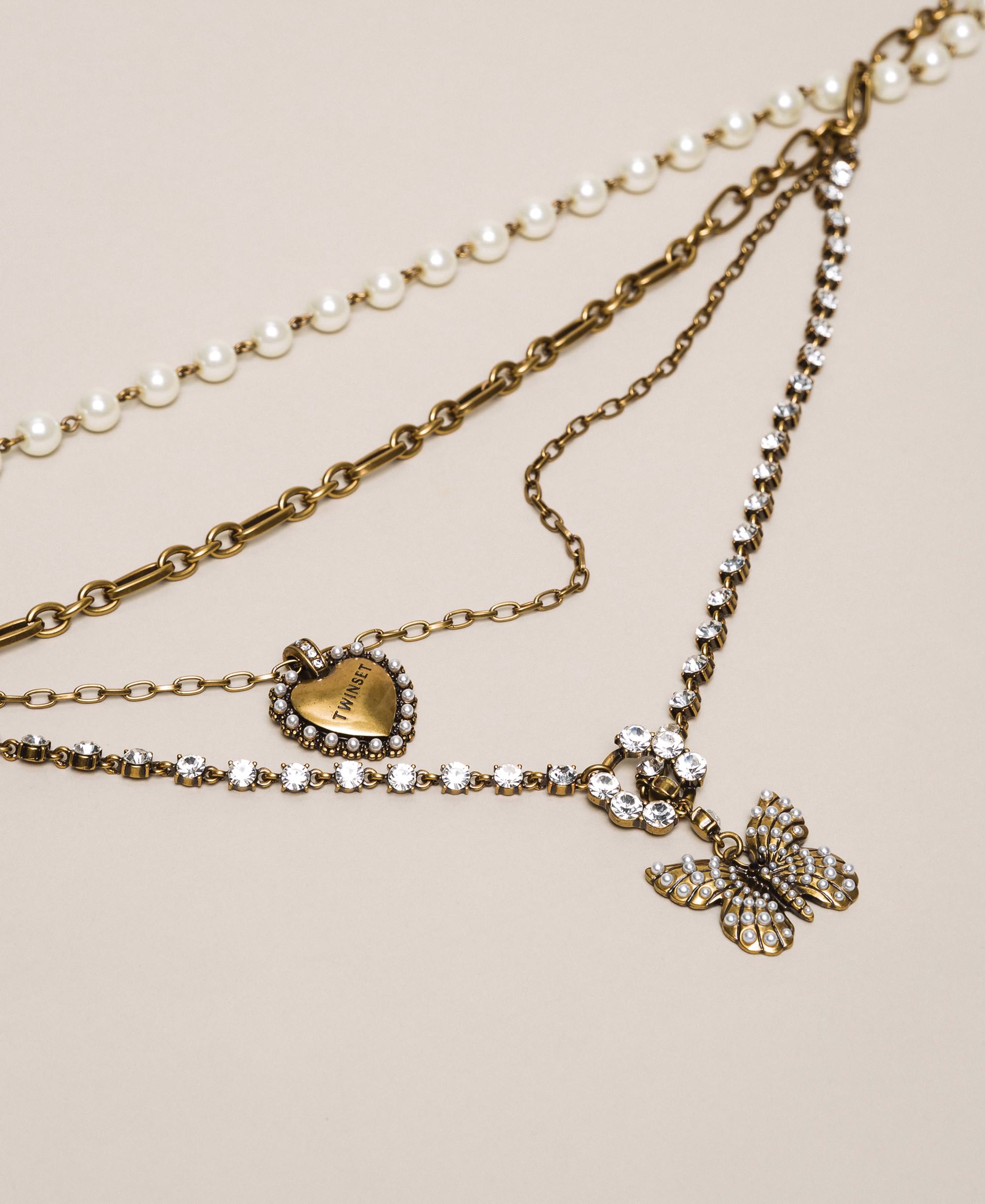 Collier à plusieurs rangs de perles, chaînes et strass Femme, Blanc ...