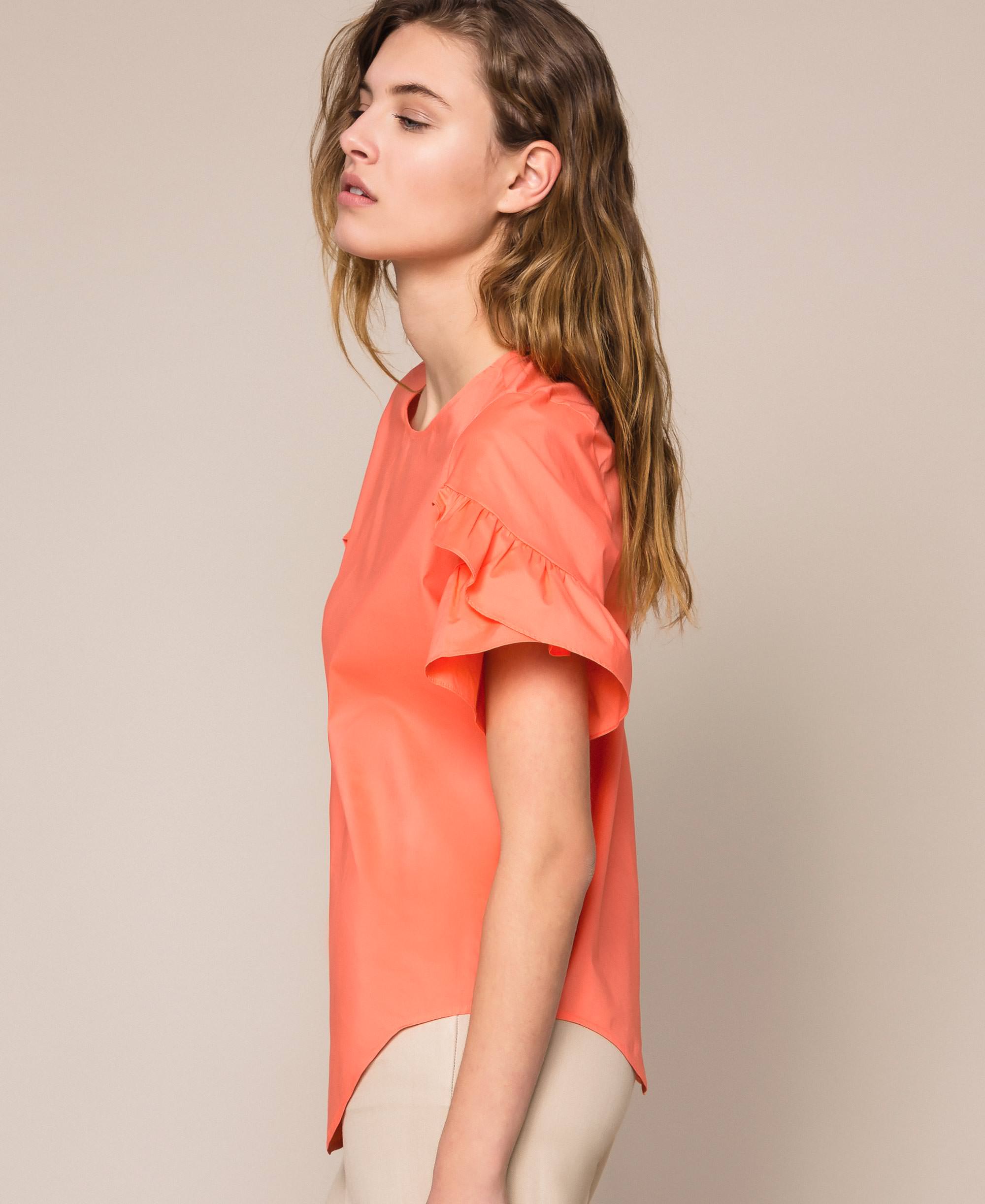 Bluse aus Popeline mit Volants Frau, Rosa | TWINSET Milano