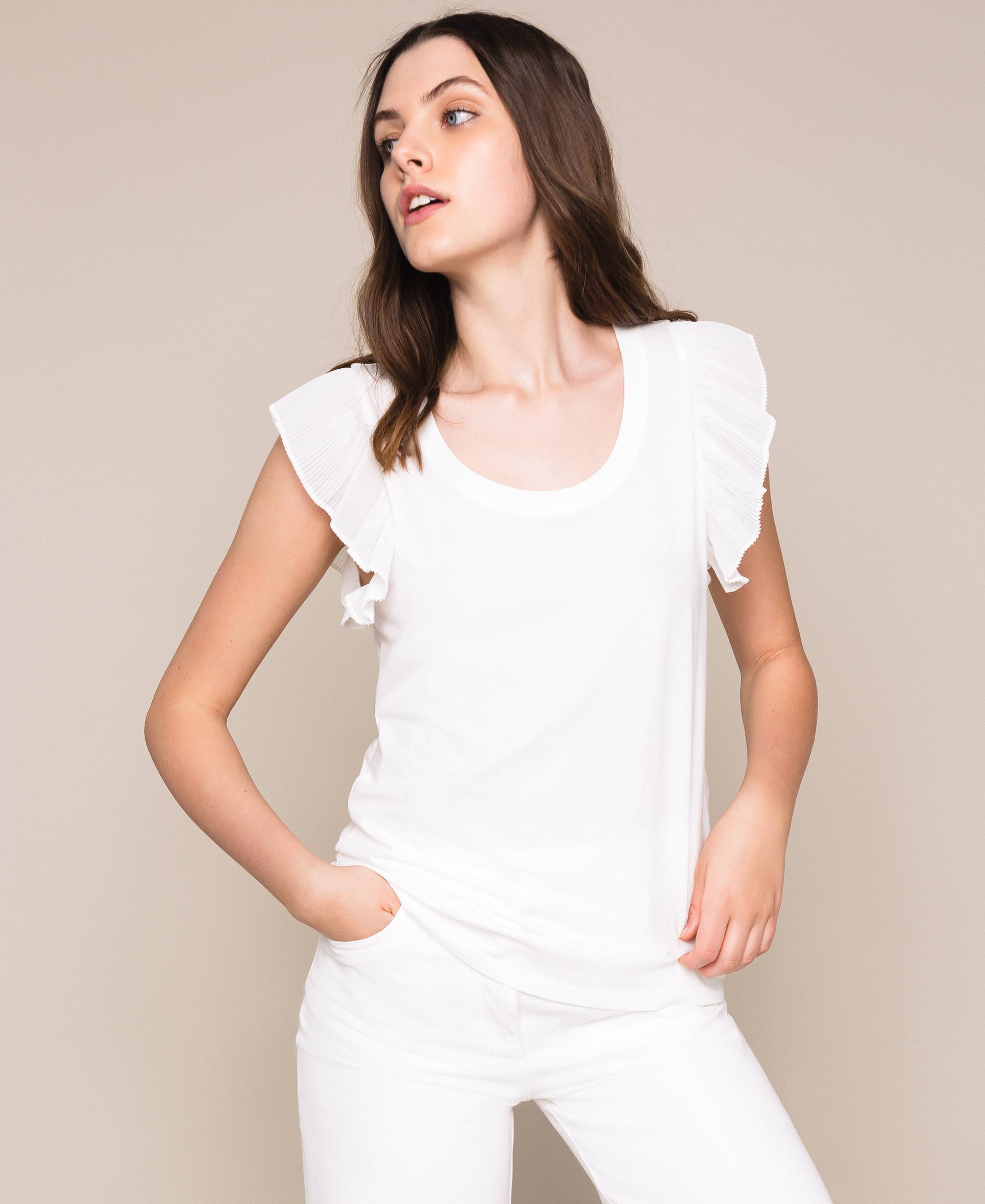 Top con volante plisado Mujer, Blanco | TWINSET Milano
