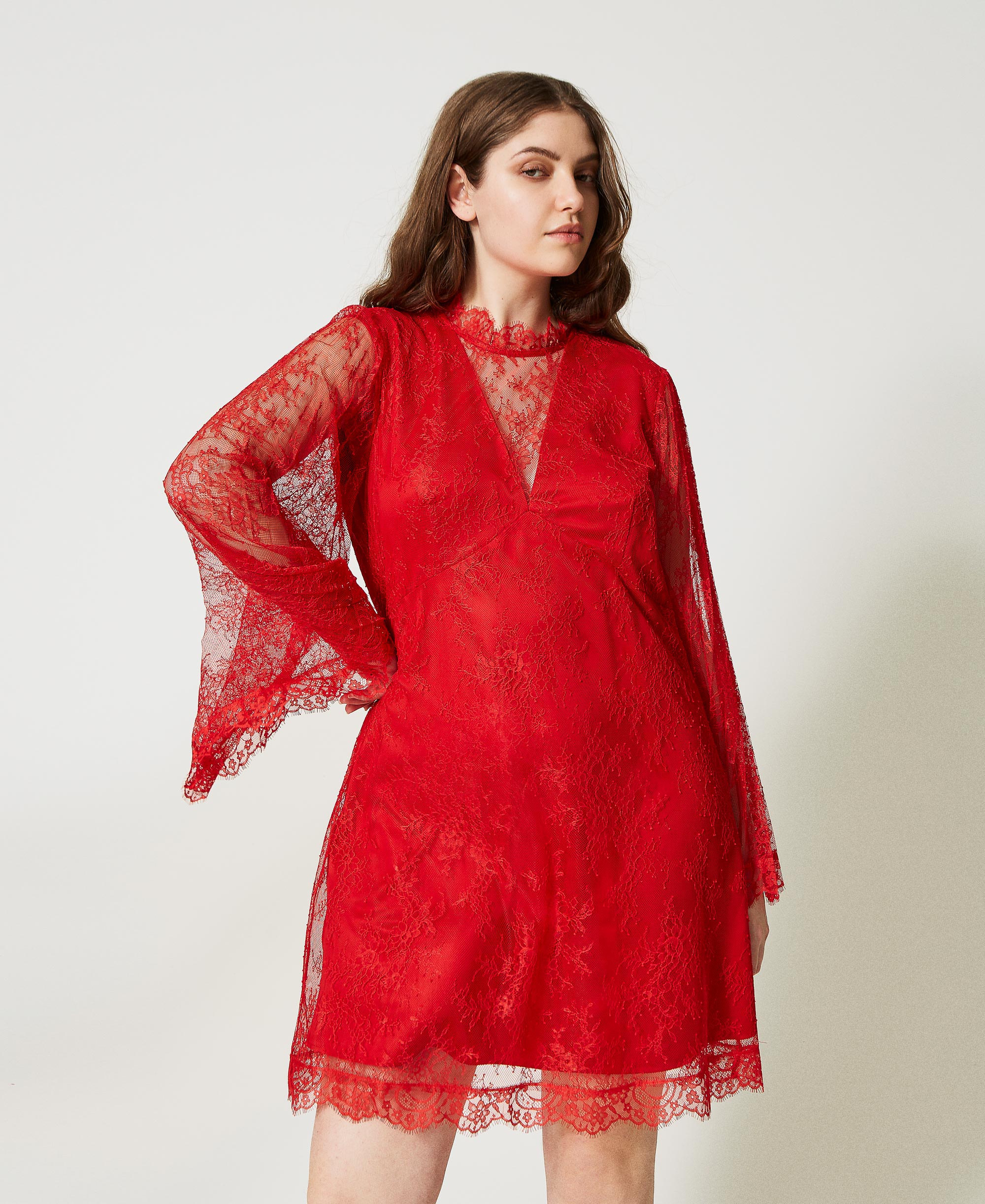 Kurzes Kleid aus Plisseespitze Frau, Rot | TWINSET Milano