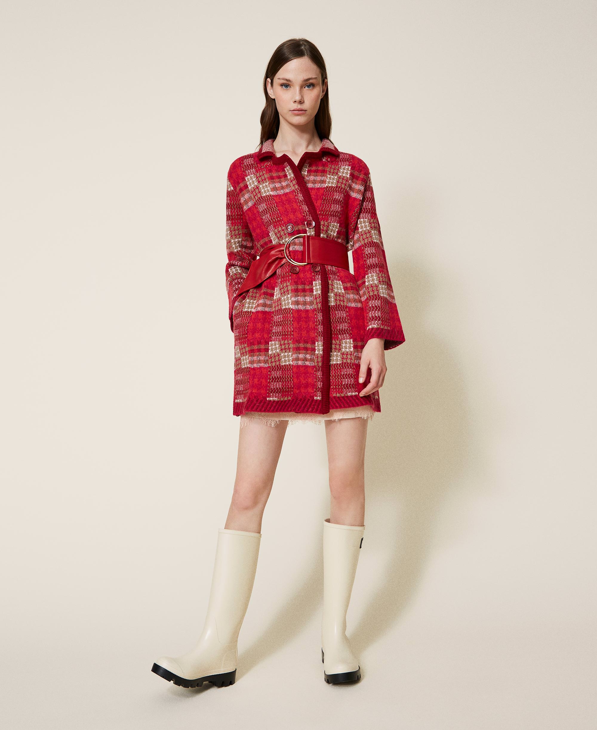 Reversible jacquard coat Woman, Red | TWINSET Milano