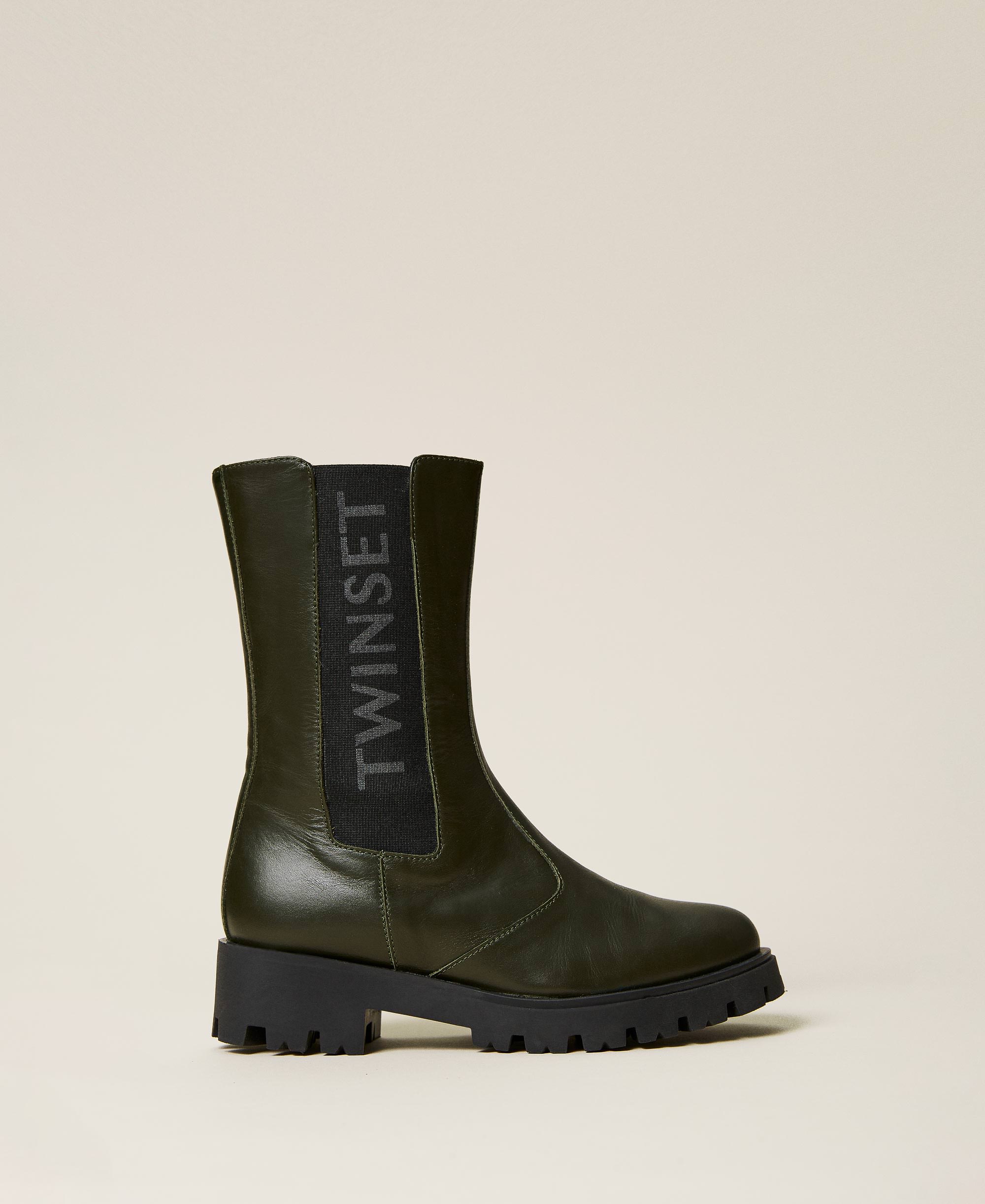 Chelsea-Boot mit Logo Kind, Grün | TWINSET Milano