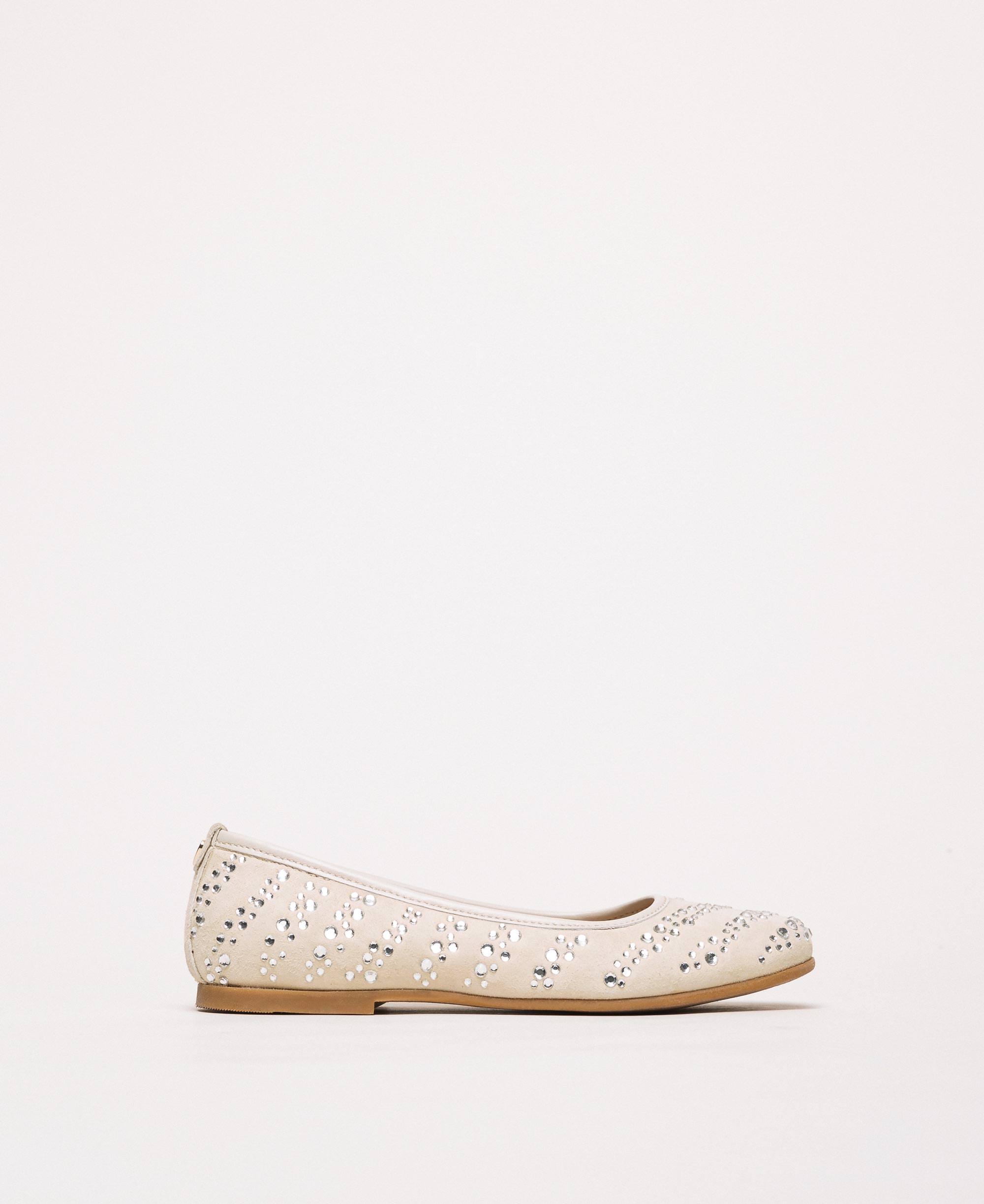 Ballerina scamosciata con strass Bambina, Beige | TWINSET Milano