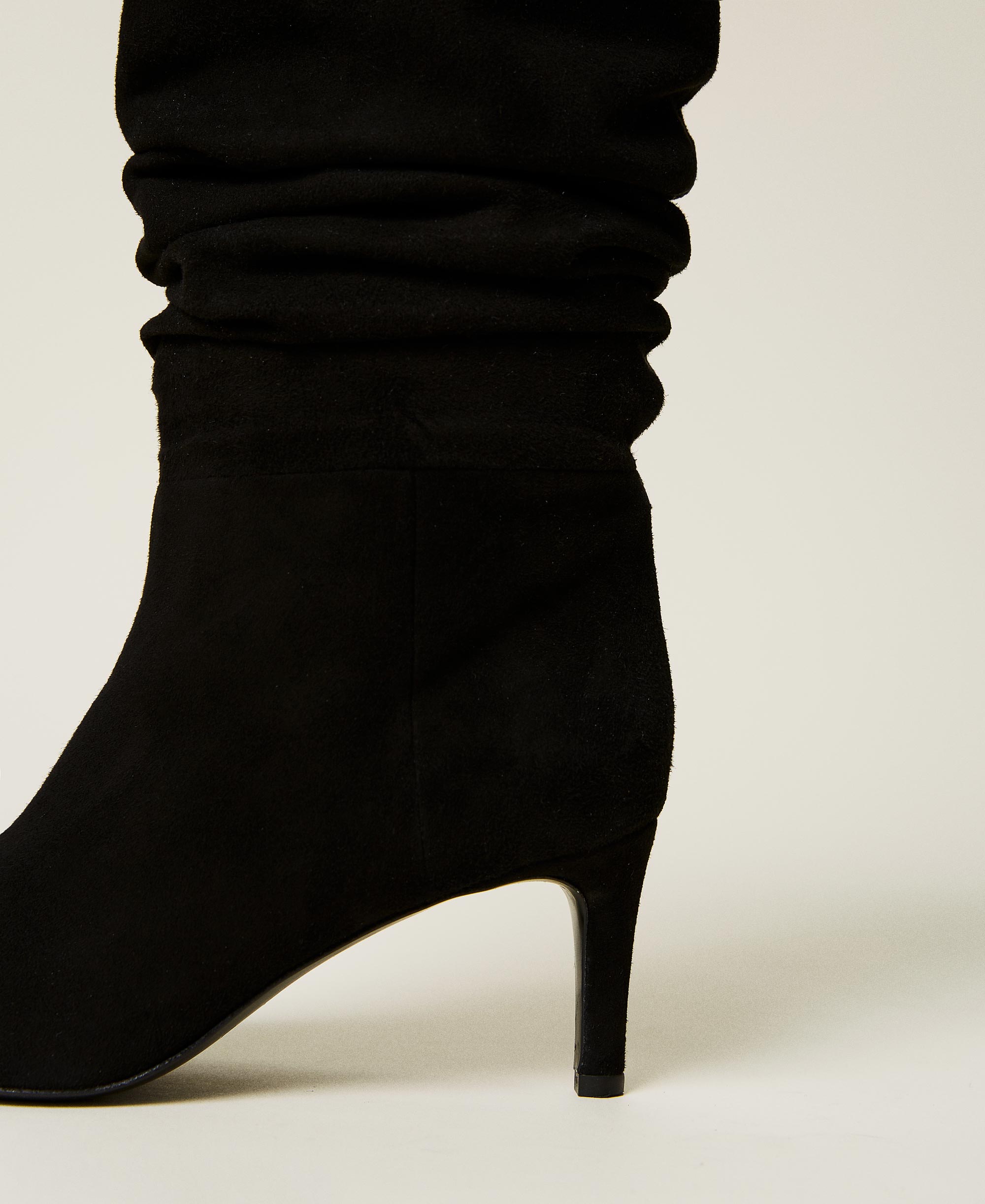 Botas de ante con frunce Mujer, Negro | TWINSET Milano