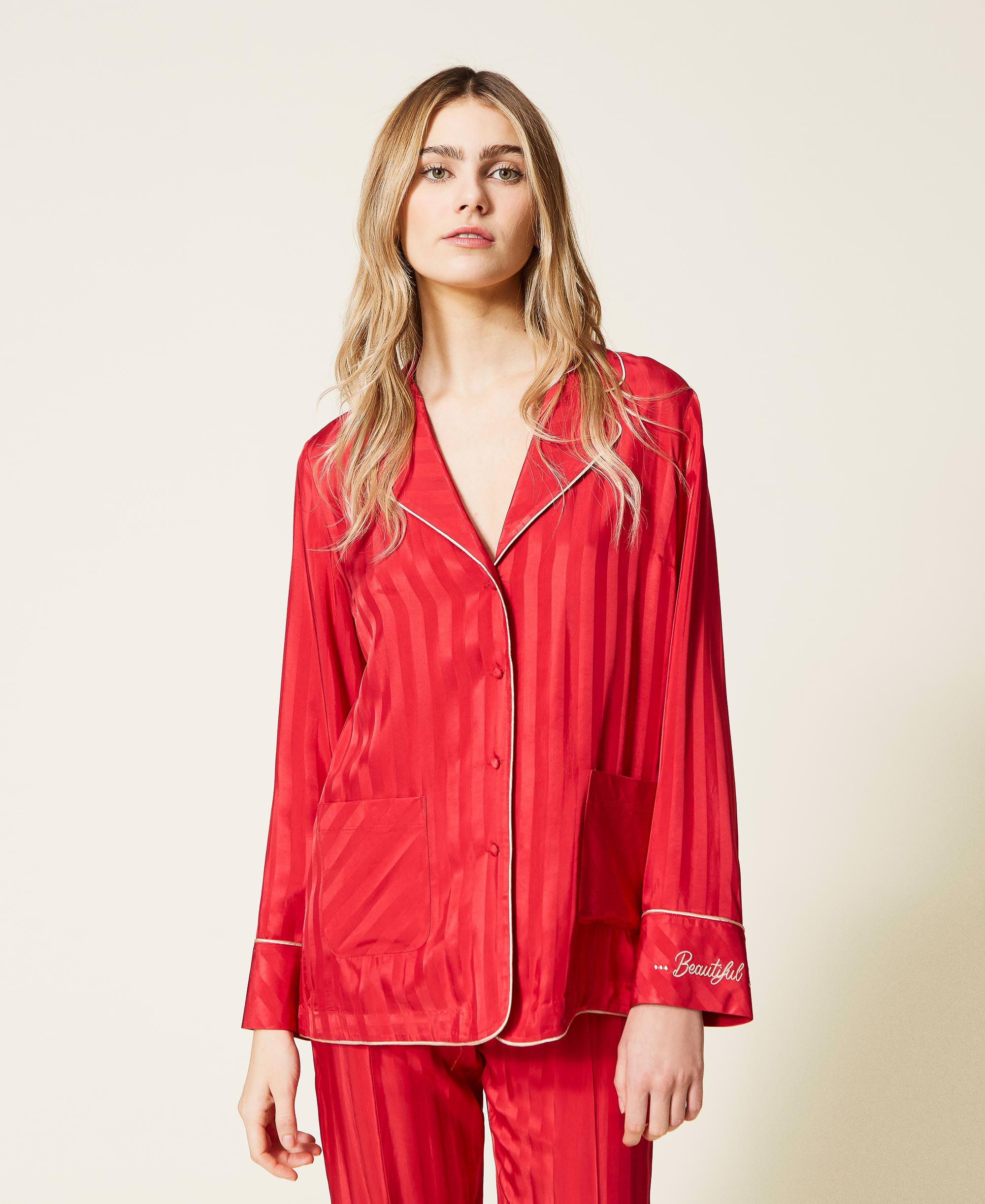 Jacquard satin pyjamas Woman, Red | TWINSET Milano