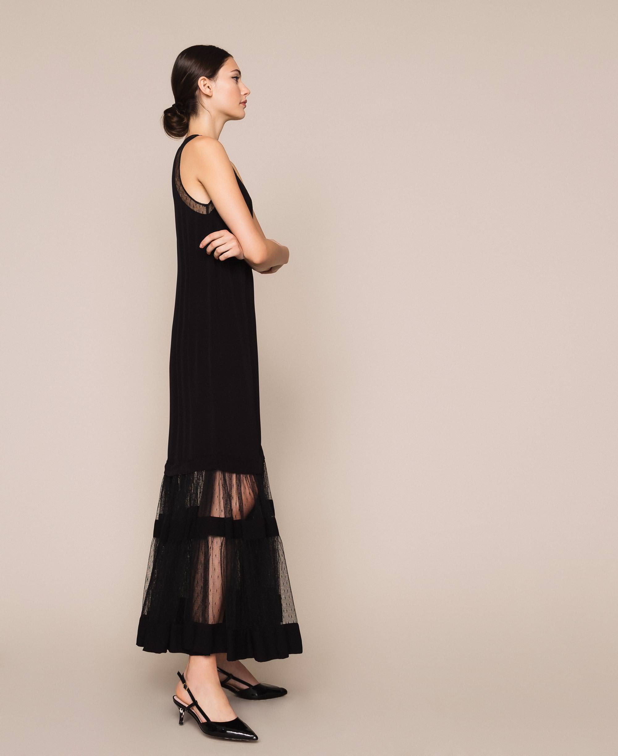 Vestido largo de tul plumetis Mujer, Negro | TWINSET Milano