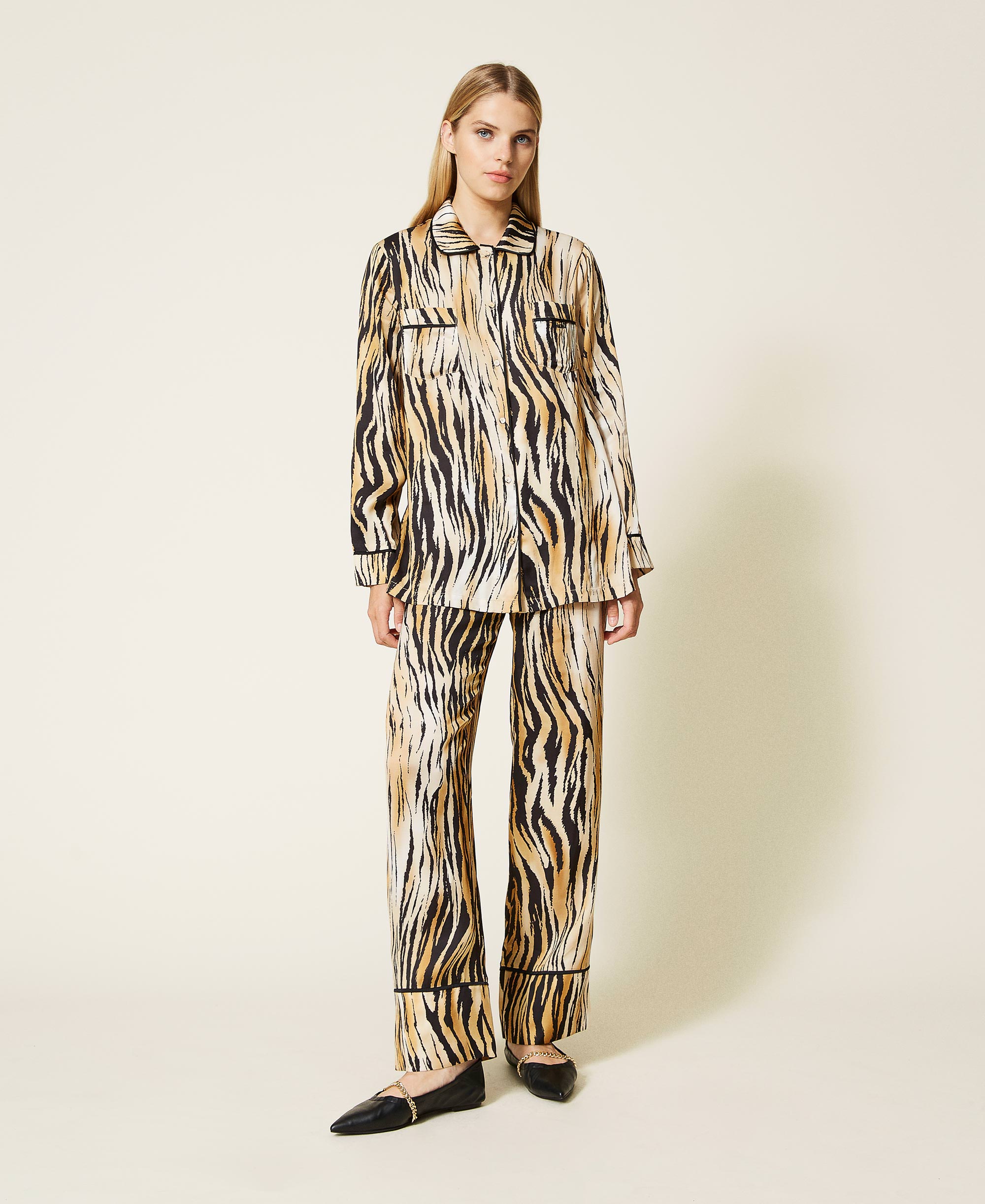 Animal print satin trousers Woman, Patterned | TWINSET Milano