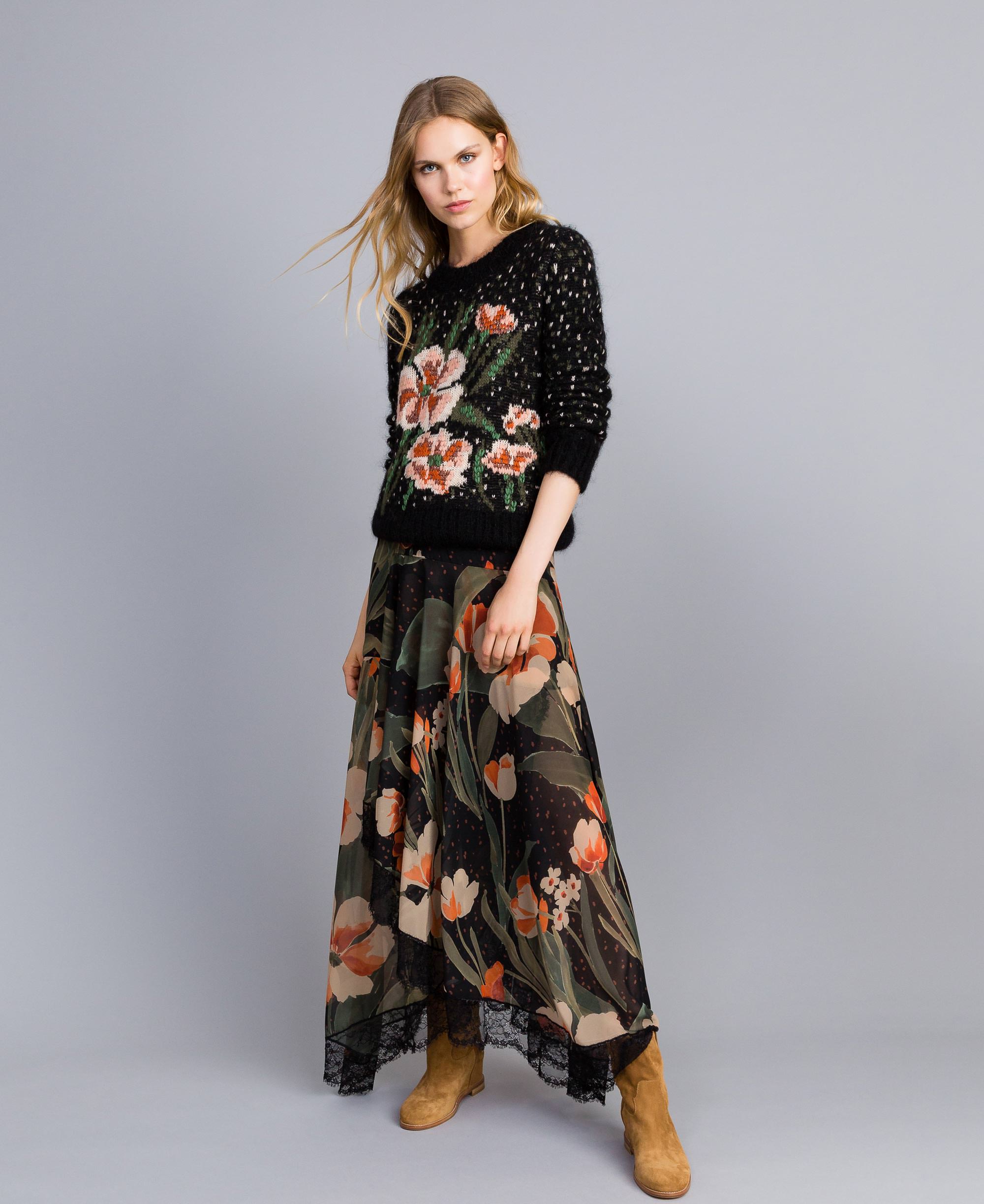 Gonna lunga in chiffon a stampa floreale