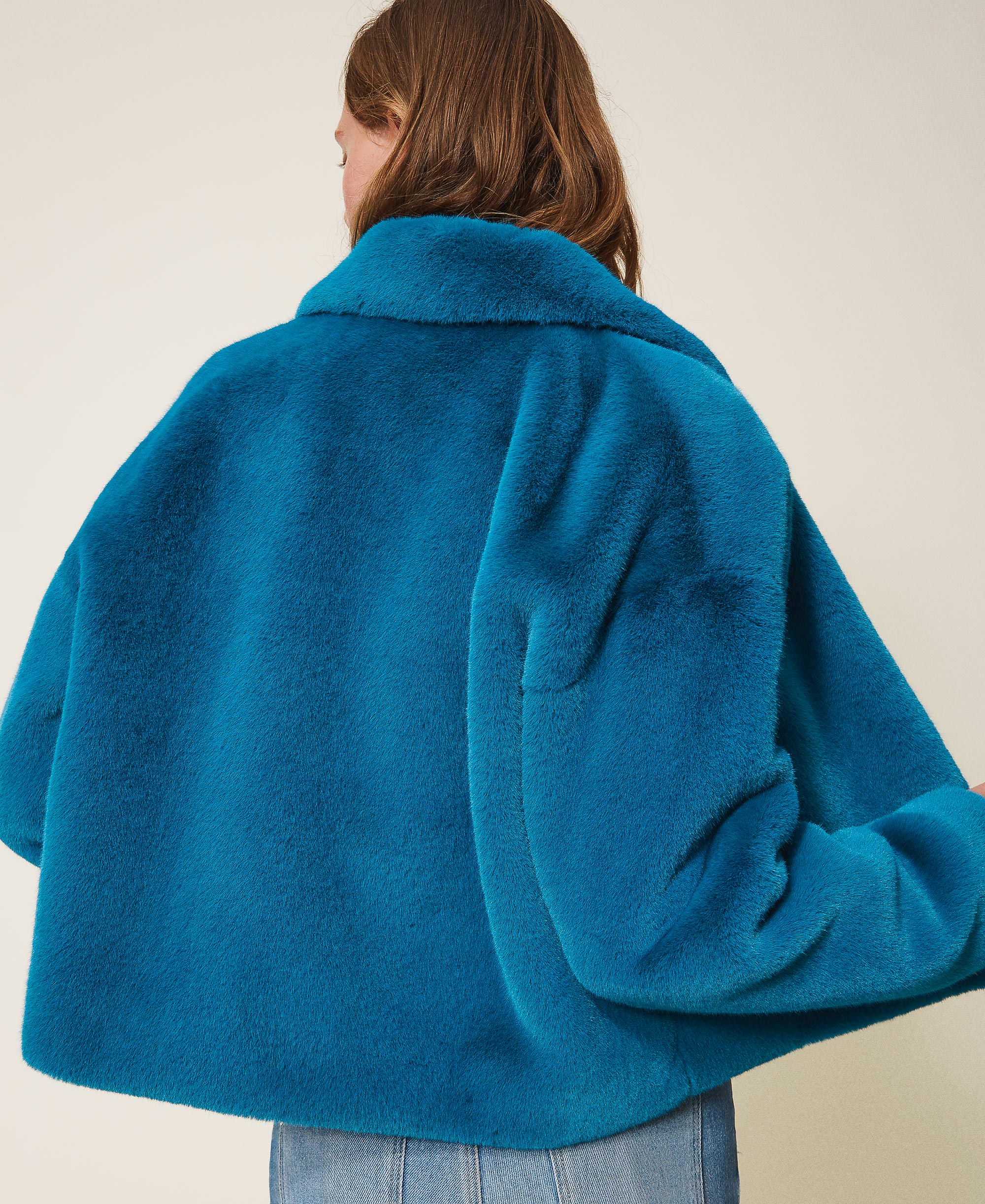 Faux fur jacket Woman, Blue | TWINSET Milano