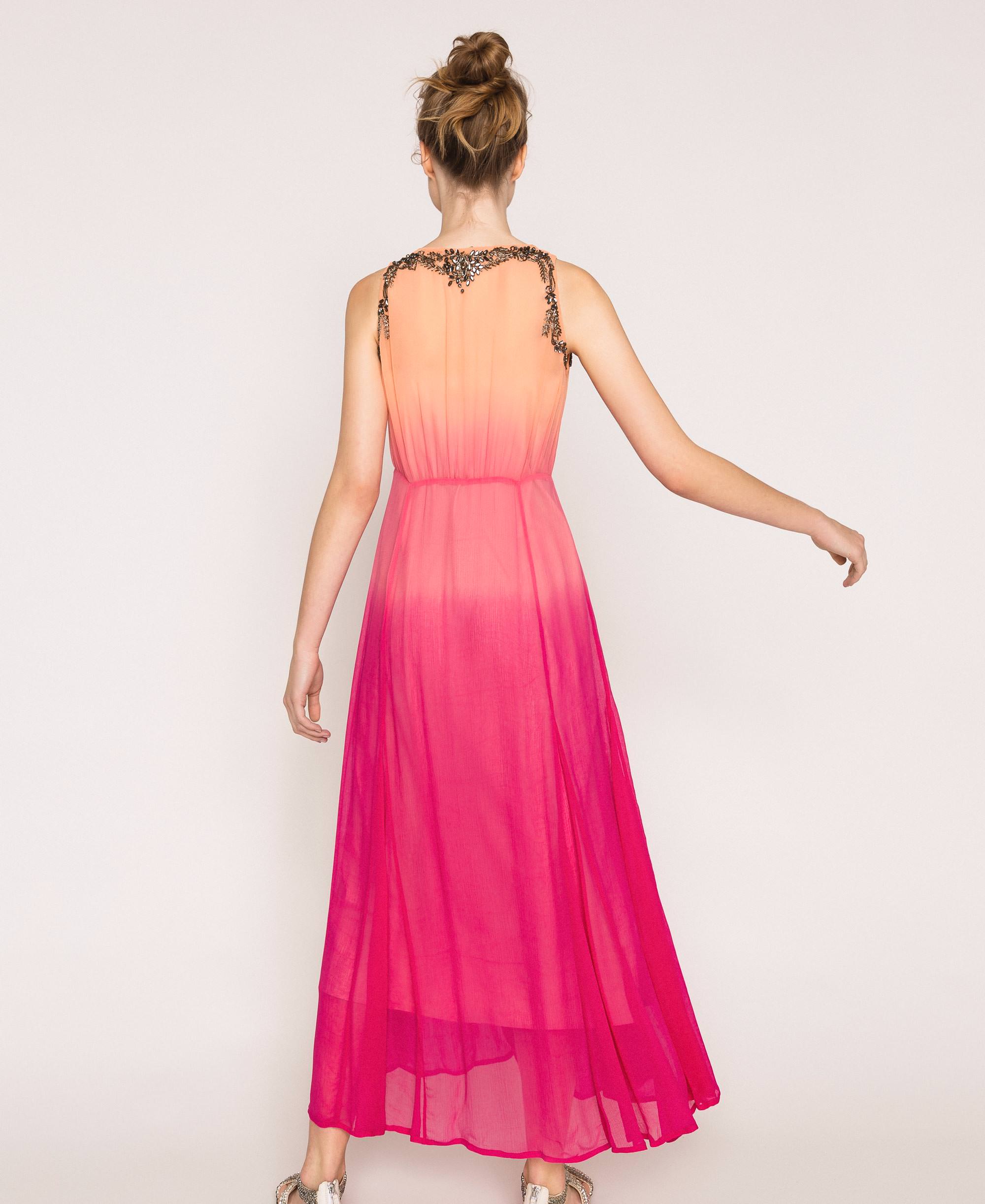 Tie-dye creponne dress with embroidery Woman, Pink | TWINSET Milano
